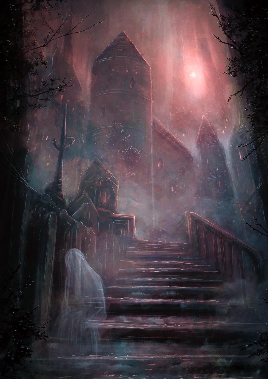 Spooky Ghost Art Print: Halloween City Scenery (A4) - Etsy