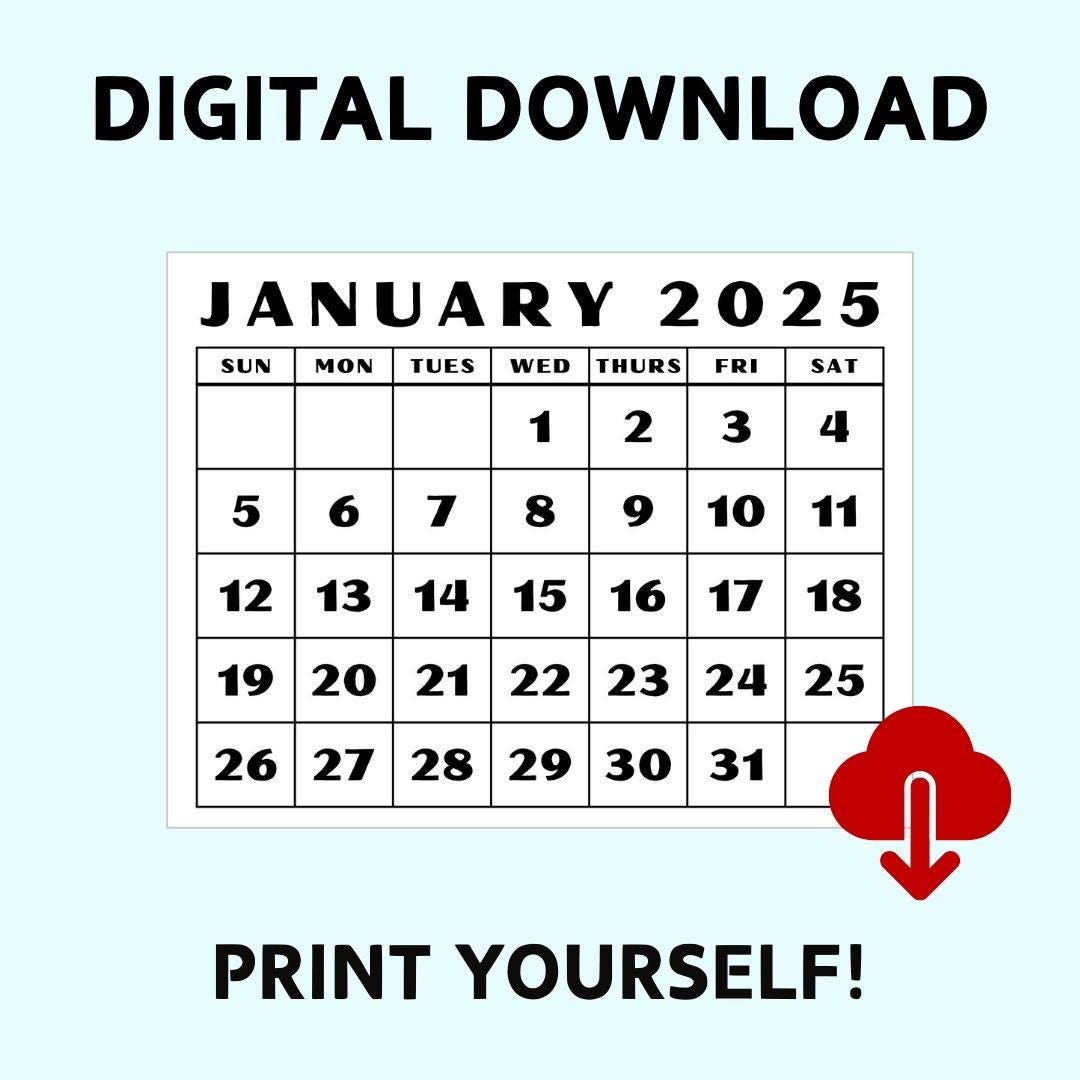 Printable Calendar - January 2025 - Bold, Minimal, High Contrast, Extra ...