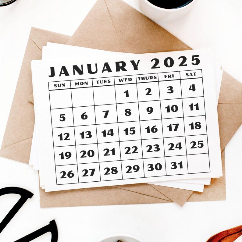Printable Calendar January 2025 Bold, Minimal, High Contrast, Extra ...