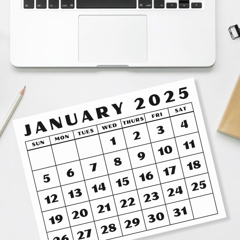 Printable Calendar - January 2025 - Bold, Minimal, High Contrast, Extra ...