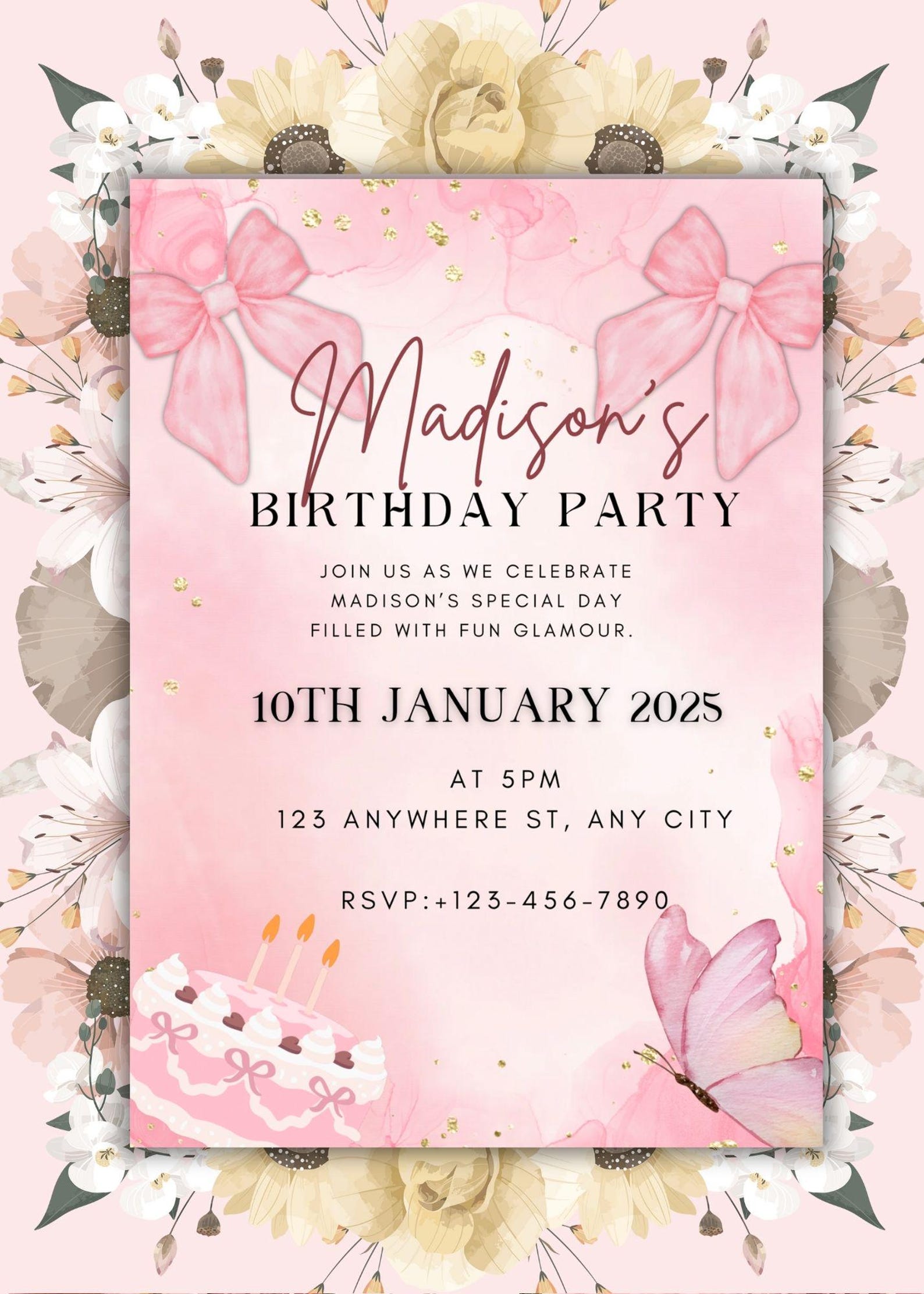 Pink Glam Birthday Party Invitation- Editable Templates for Girl's ...