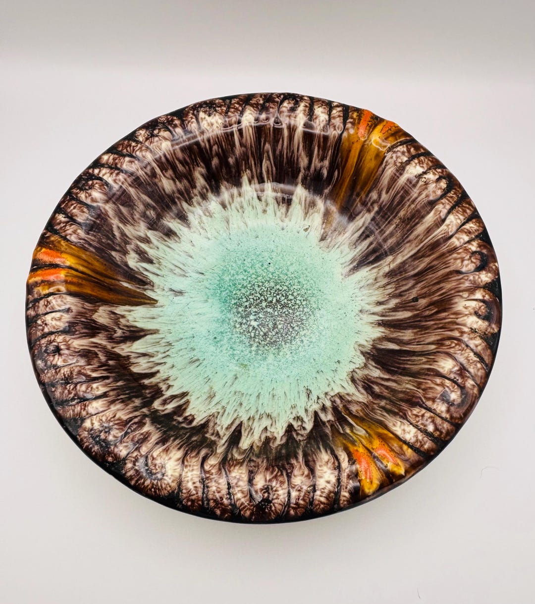 Vintage German Pottery Jasba 541 Bowl Brown/green/orange Drip Glaze - Etsy