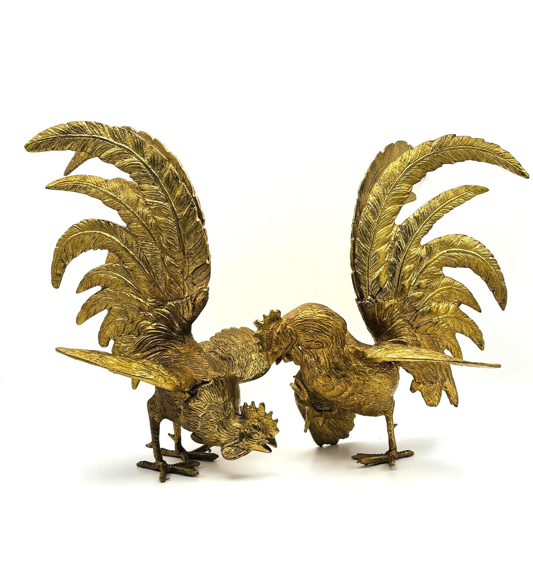Vintage French Brass Fighting Roosters - Etsy