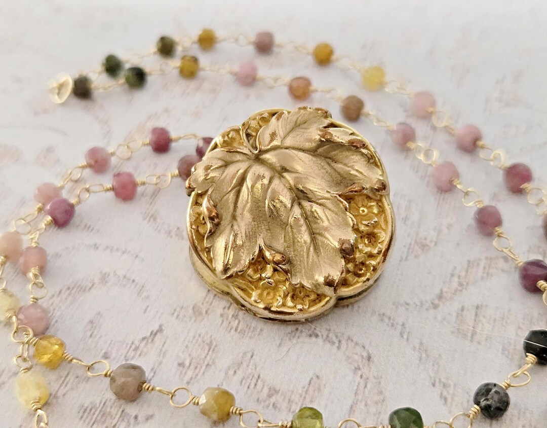 Antique Art Nouveau Leaf Locket Necklace, Gold Filled Locket, Large ...