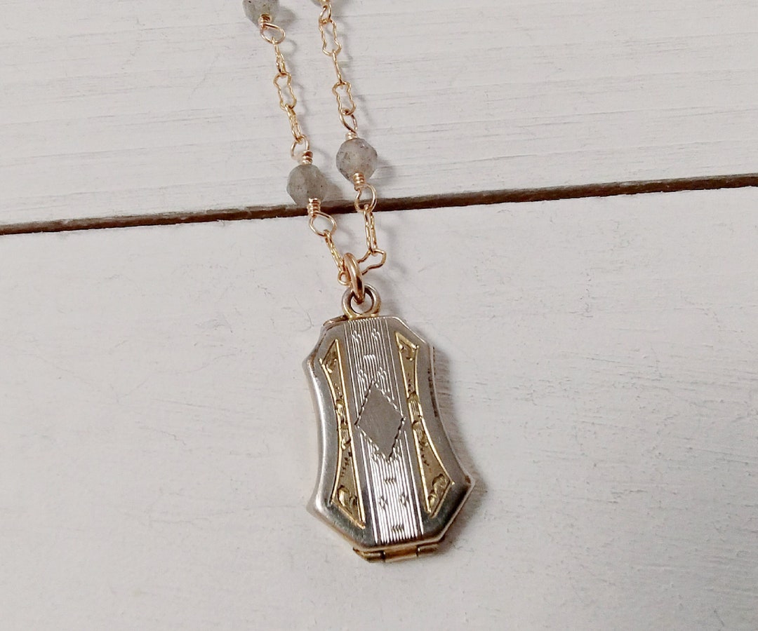 Petite Antique Art Nouveau Locket Necklace, Gold Filled Locket, Unusual ...