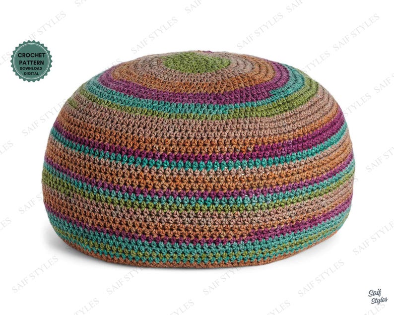 Crochet Square Bobbles Pouf Pattern Large DIY Crochet Ottoman Pouf ...