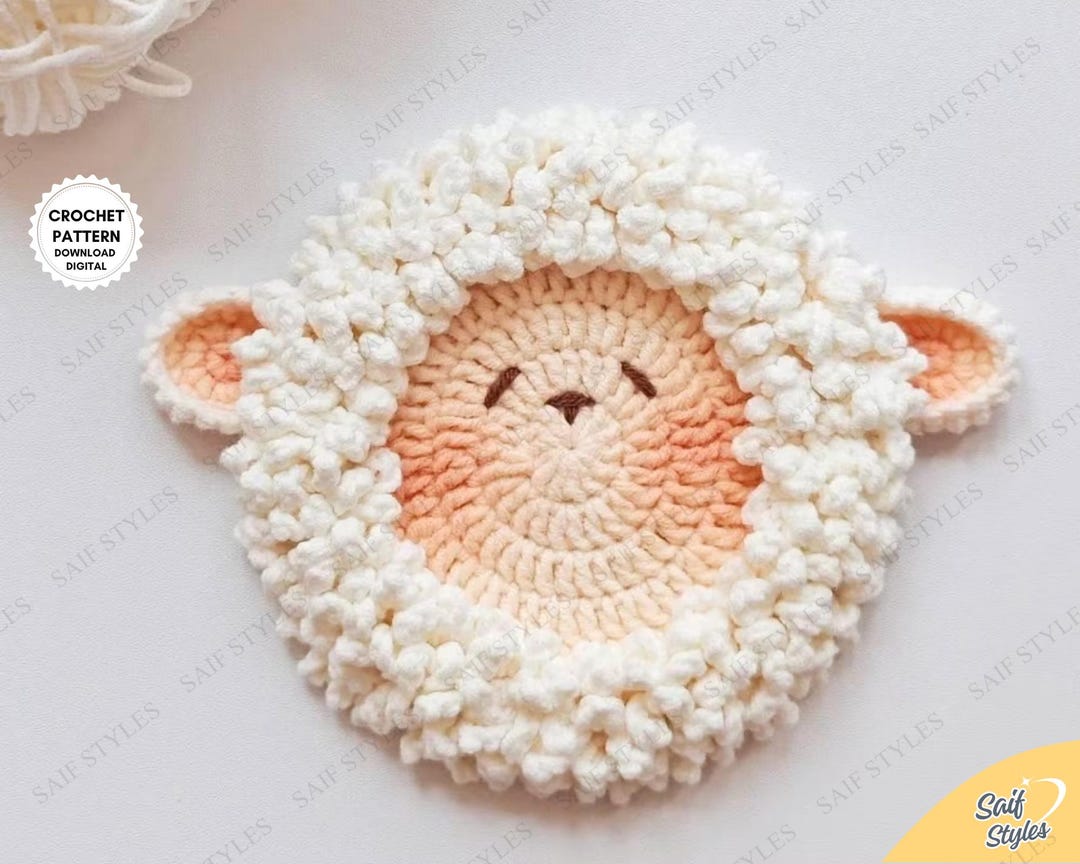 Lamb Coaster Crochet Pattern Cute Crochet Animal Coasters DIY Crochet ...