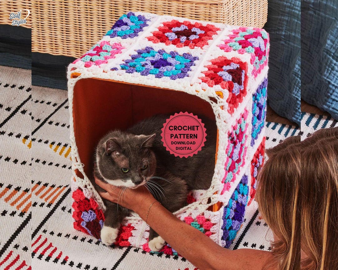 Crochet Granny Square Cat Bed, House, Pot Crochet Pattern, Small Dog ...