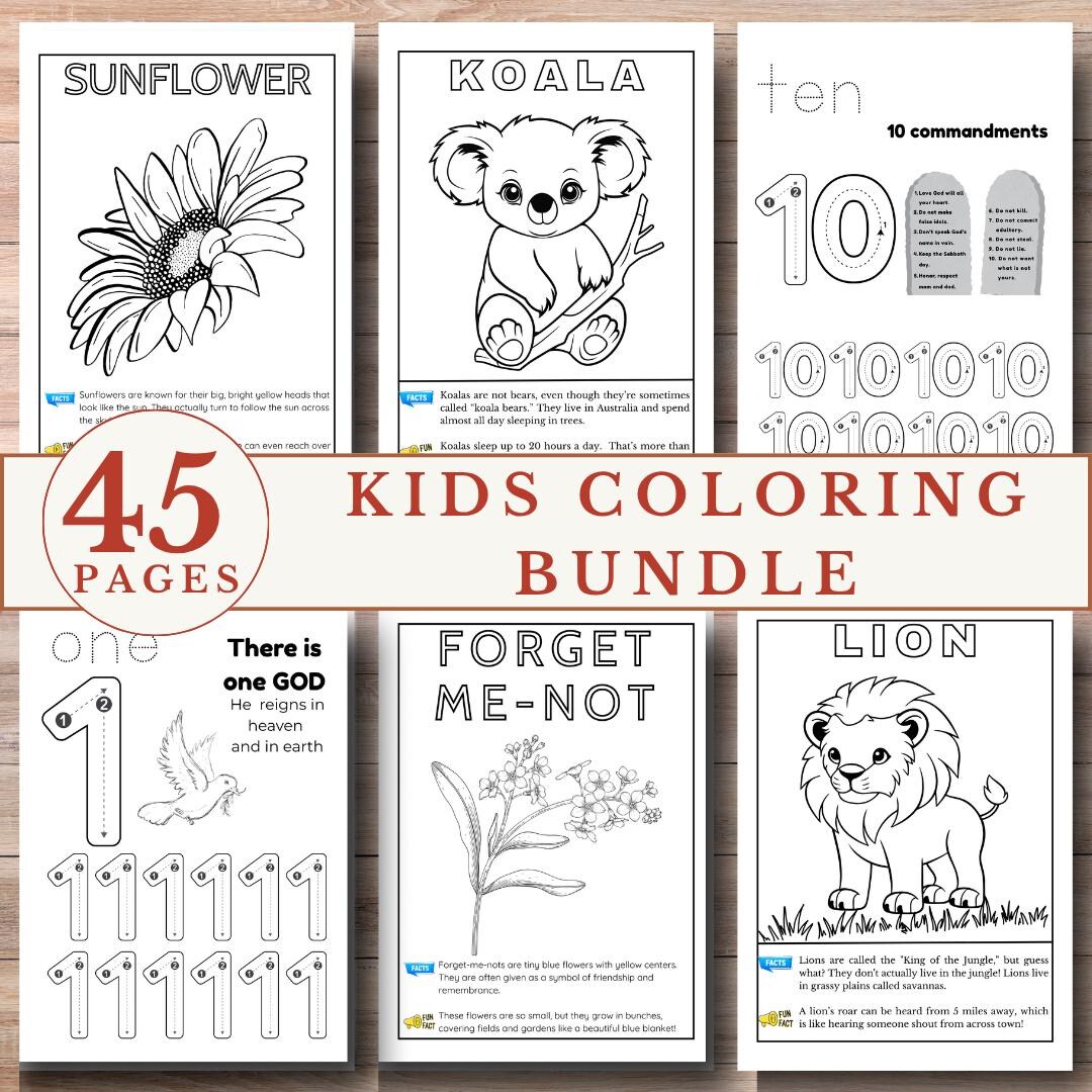 Kids Faith and Learning Bundle | 45 Coloring and Tracing Pages ...