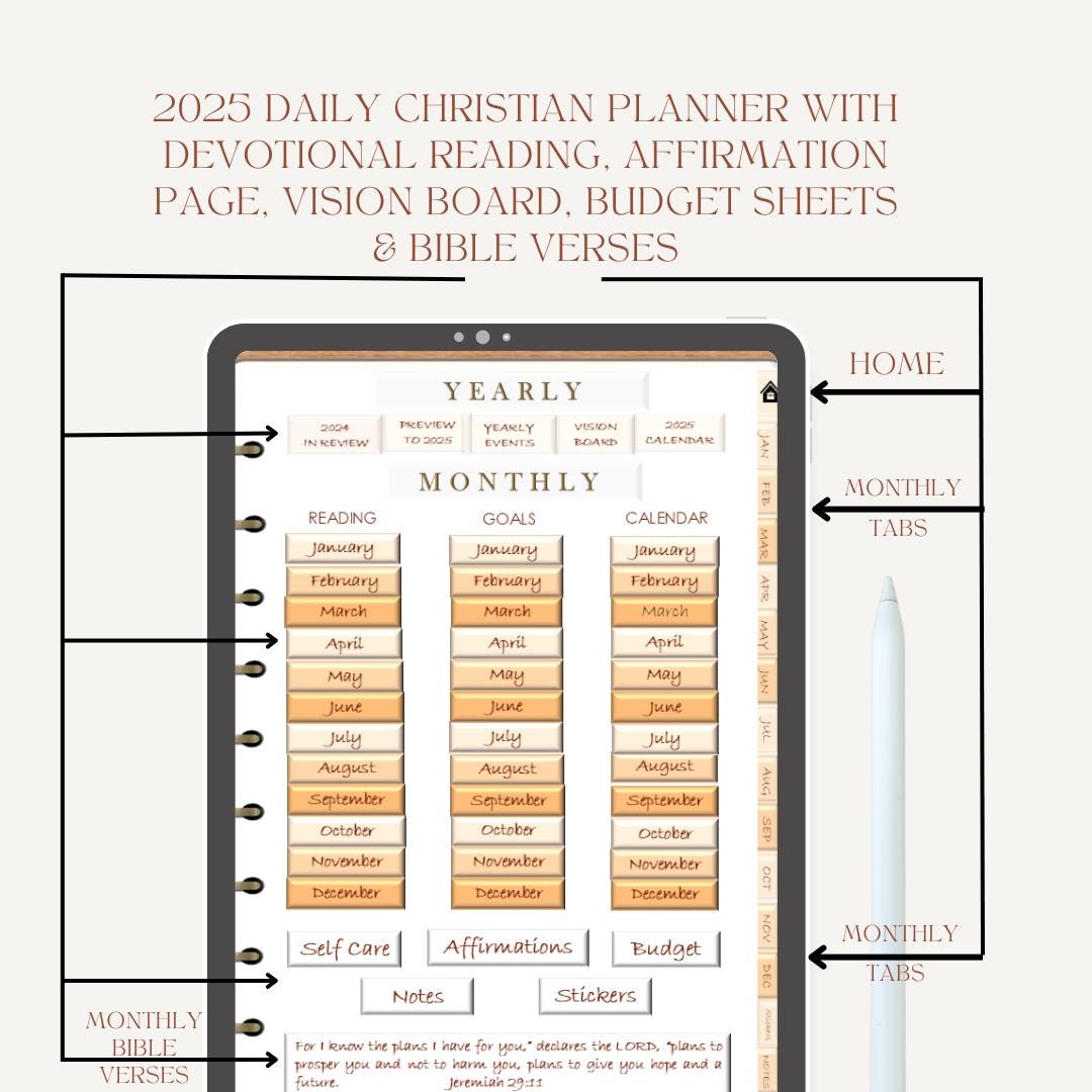 2025 Daily Christian Planner With Devotional Reading, Affirmation Page ...