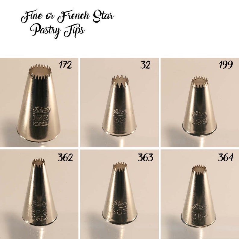 Fine or French Star Pastry Tips - Medium and Small Standard Size ...