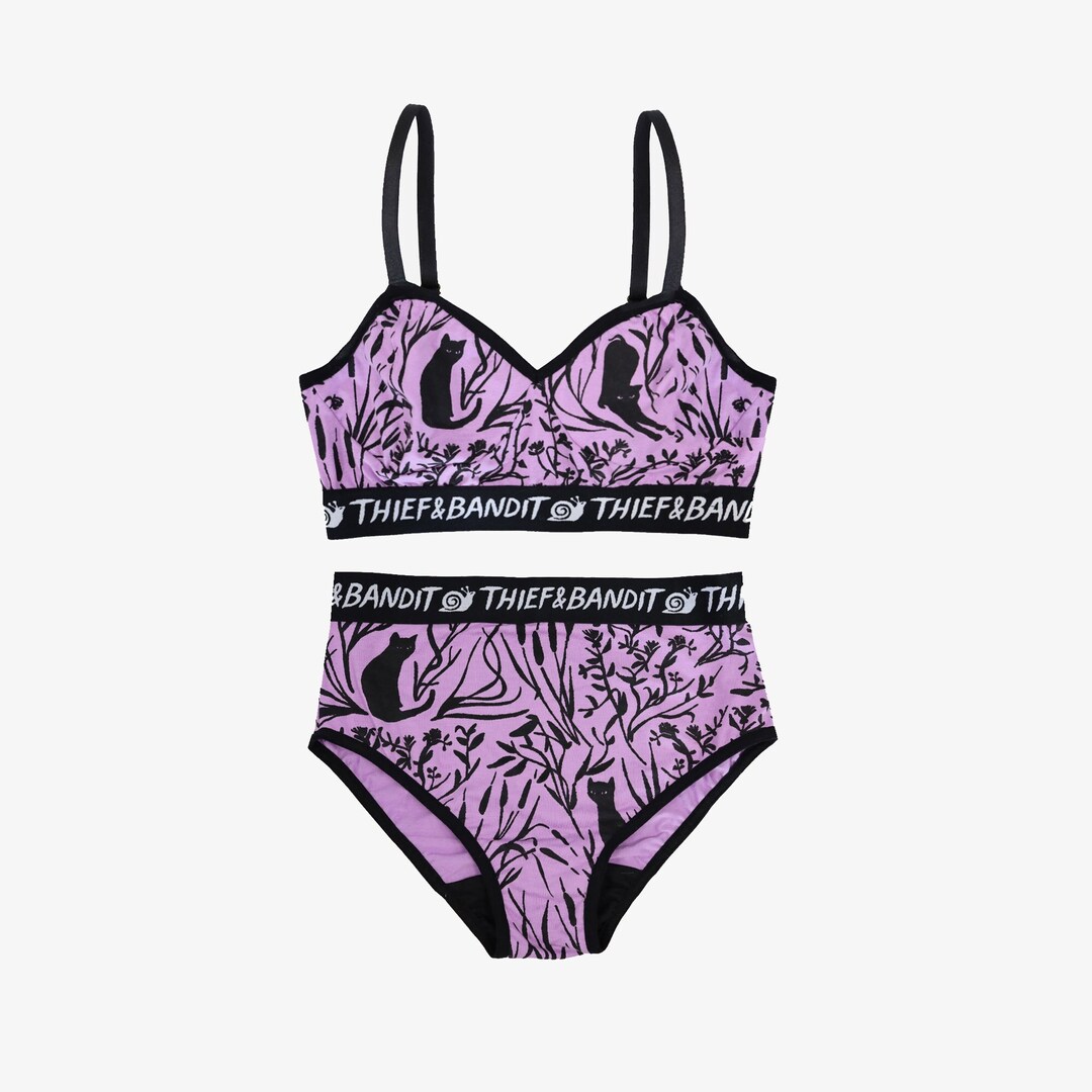 Cattails Bralette and Underwear Set Cute Cat Print Size Inclusive ...