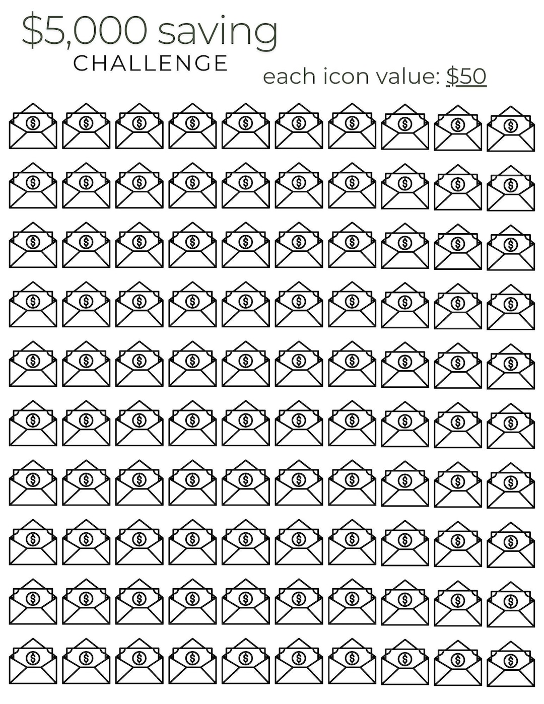 5k Savings Challenge Tracker Coloring Page - Etsy