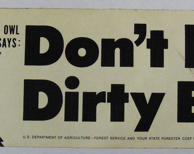 WOODSY OWL BUMPER STICKER DATED 1974 DON'T BE A DIRTY BIRD - Etsy
