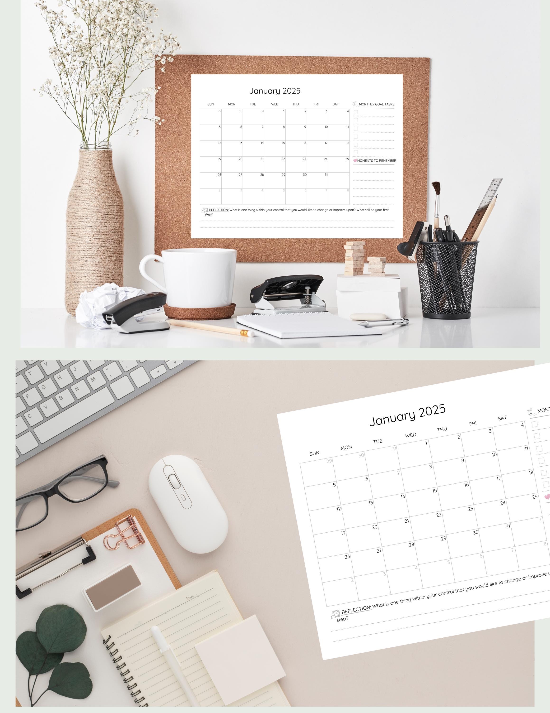 Simple 2025 Printable Reflection Calendar - Space for Goals, Tracking ...