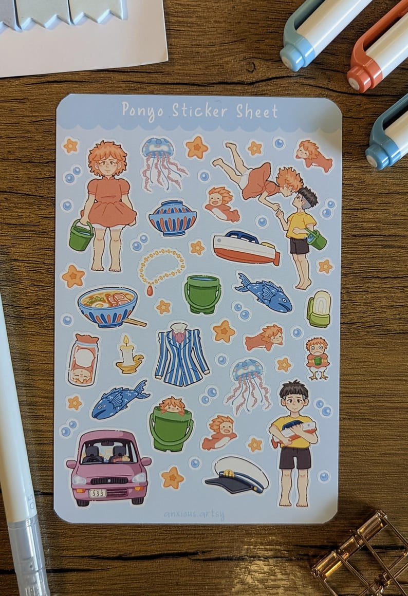 Ponyo and Sosuke's Sticker Sheet - Sticker Sheet | Planner Stickers ...