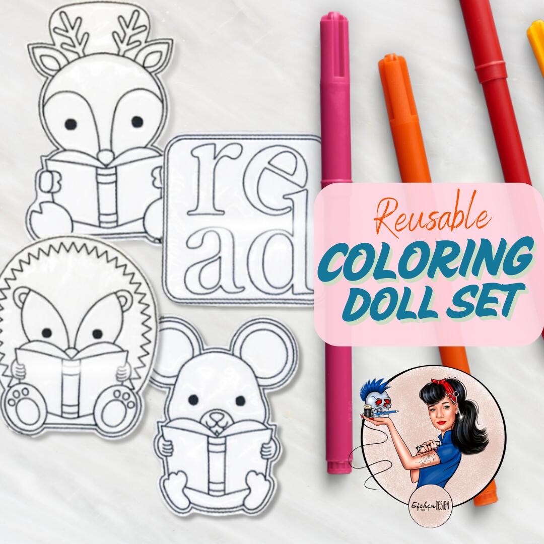 Reusable Coloring Dolls Set Dry Erase Markers Reading Animals ...