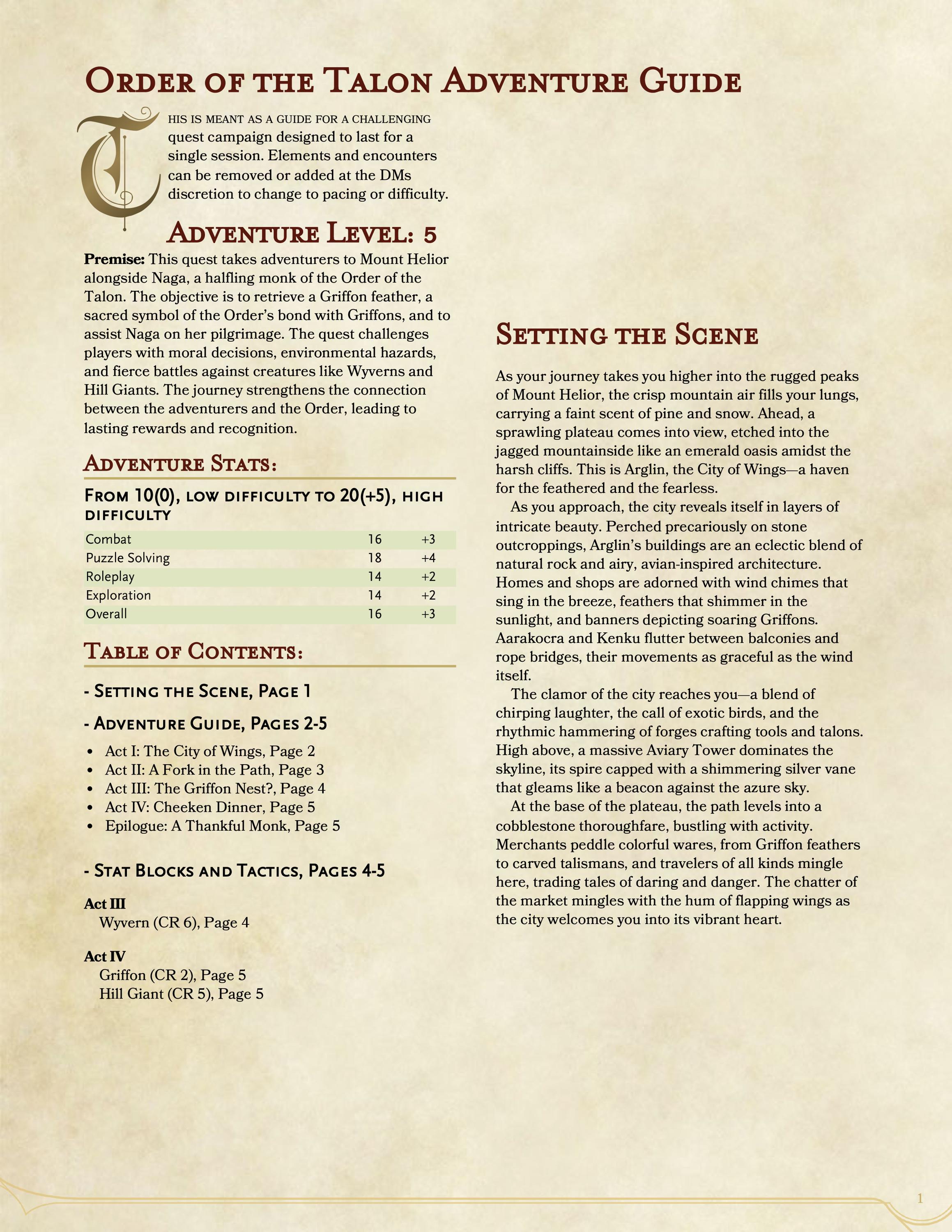 Order of the Talon - Dnd 5E One-shot Adventure Module D&D Campaign ...