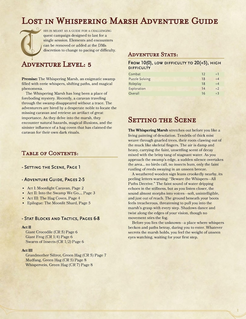 Lost in the Whispering Marsh - Dnd 5E One-shot Adventure Module D&D ...