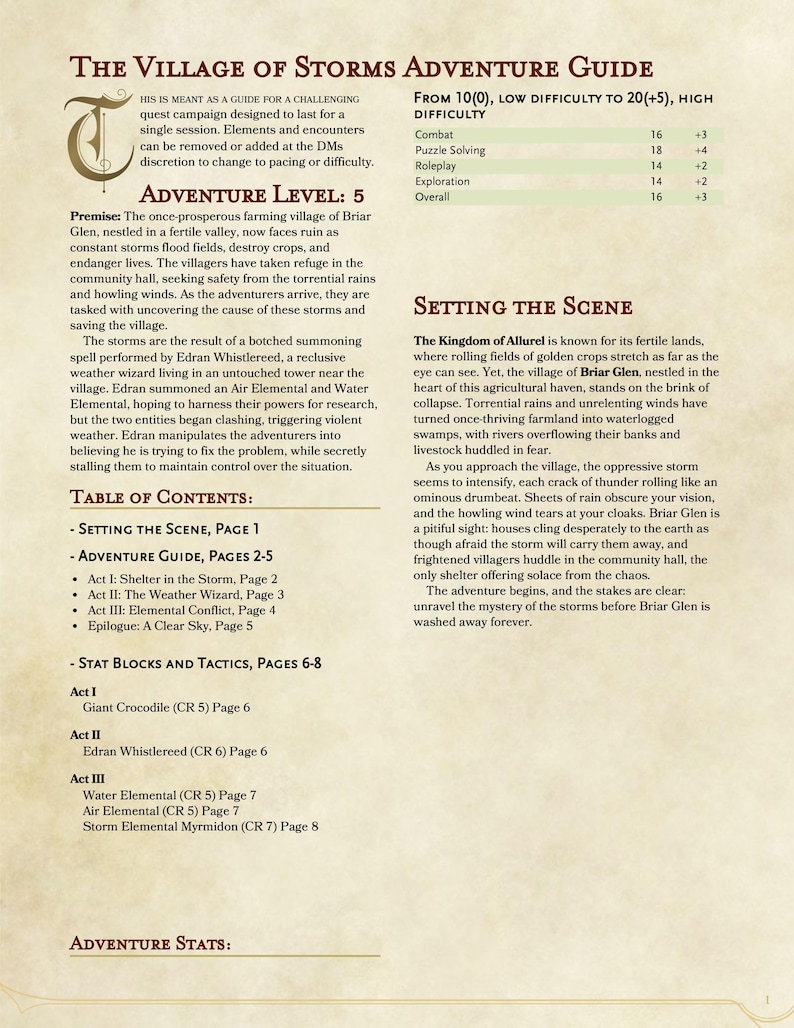 The Village of Storms - Dnd 5E One-shot Adventure Module D&D Campaign ...