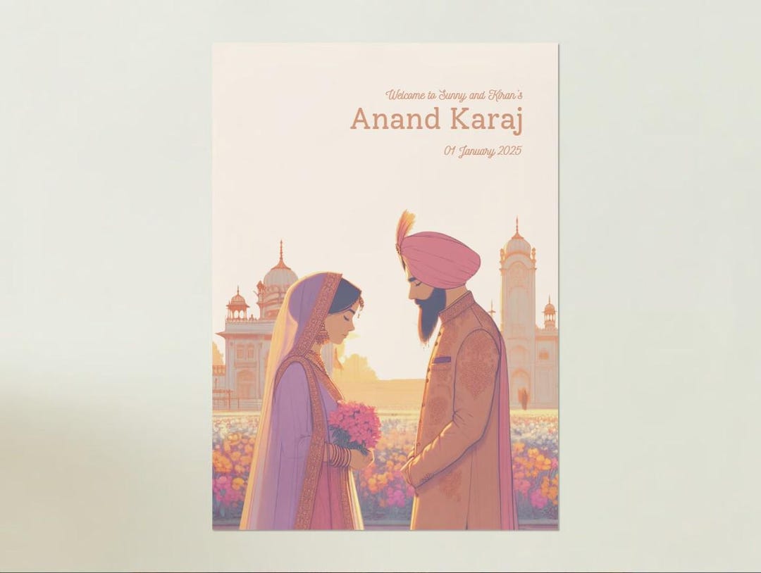 Customisable Sikh Wedding Poster Anand Karaj Modern Digital Download ...