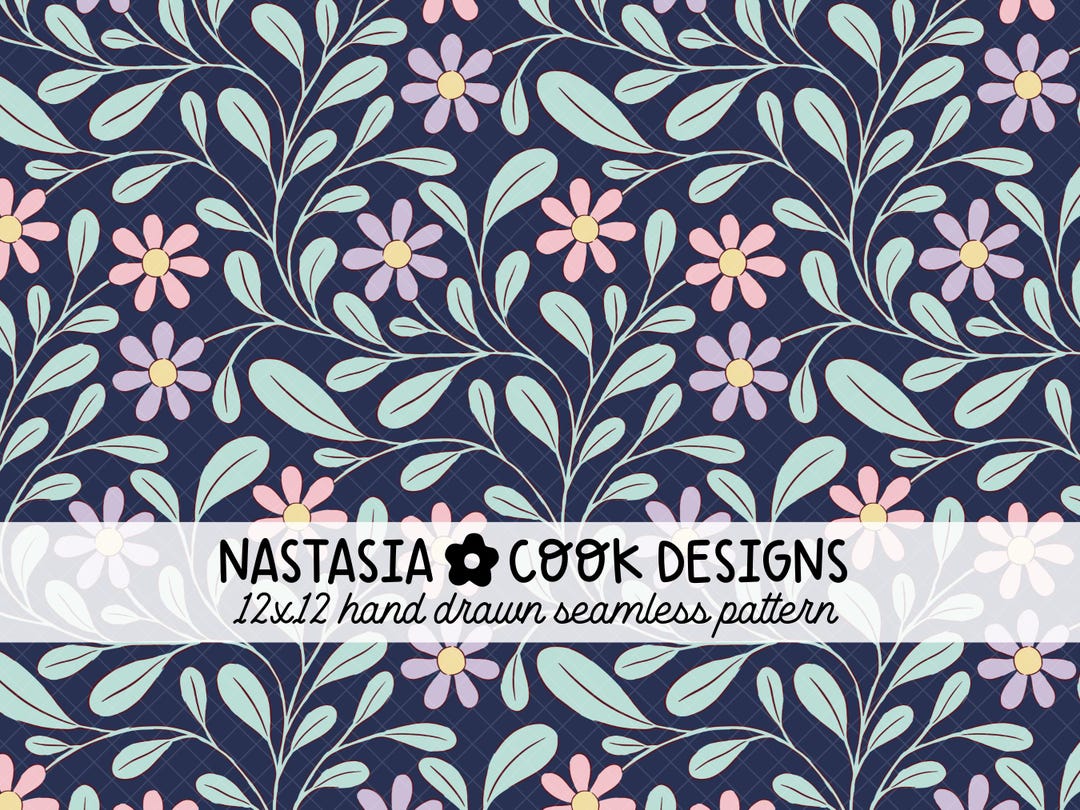 Pastel Trailing Floral Seamless Repeating Pattern, Cute Daisies ...