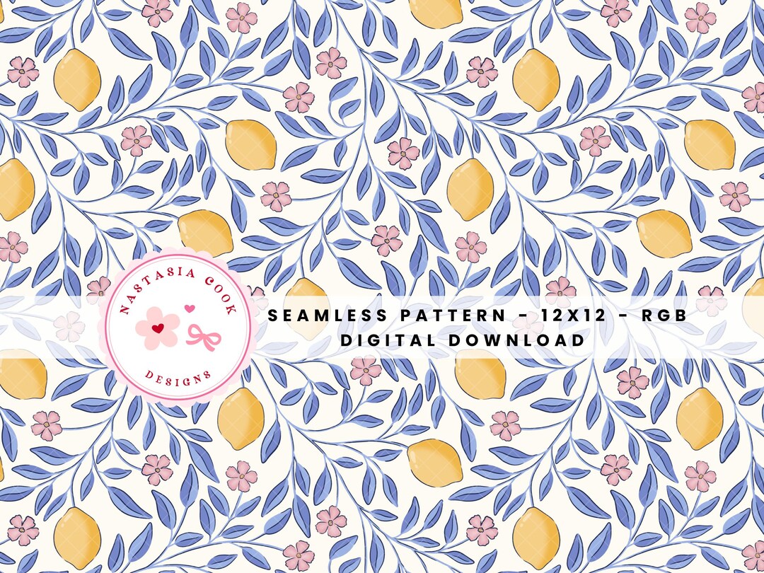 Lemon Trailing Floral Seamless Repeating Pattern, Lemon Seamless File ...
