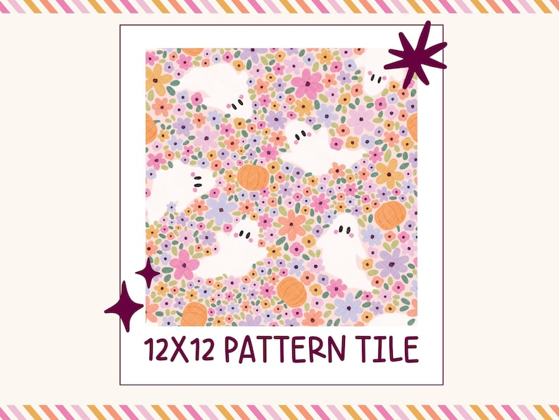 Halloween Ghosts Ditsy Floral Seamless Repeating Pattern, Girly Pastel ...