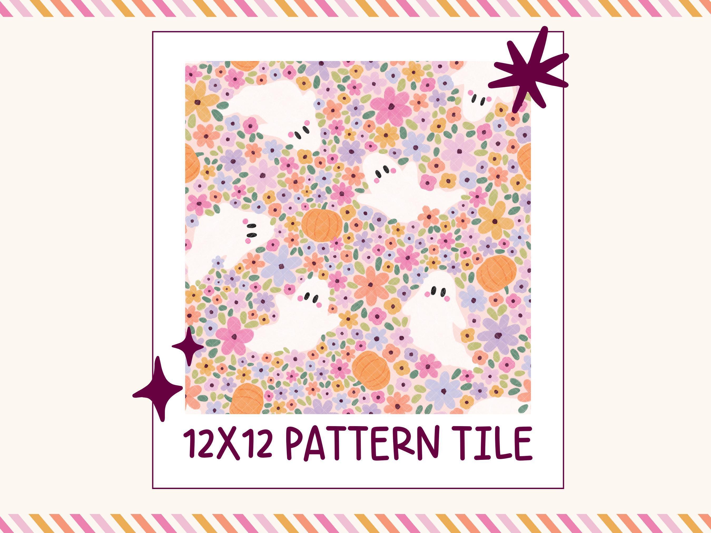 Halloween Ghosts Ditsy Floral Seamless Repeating Pattern, Girly Pastel ...