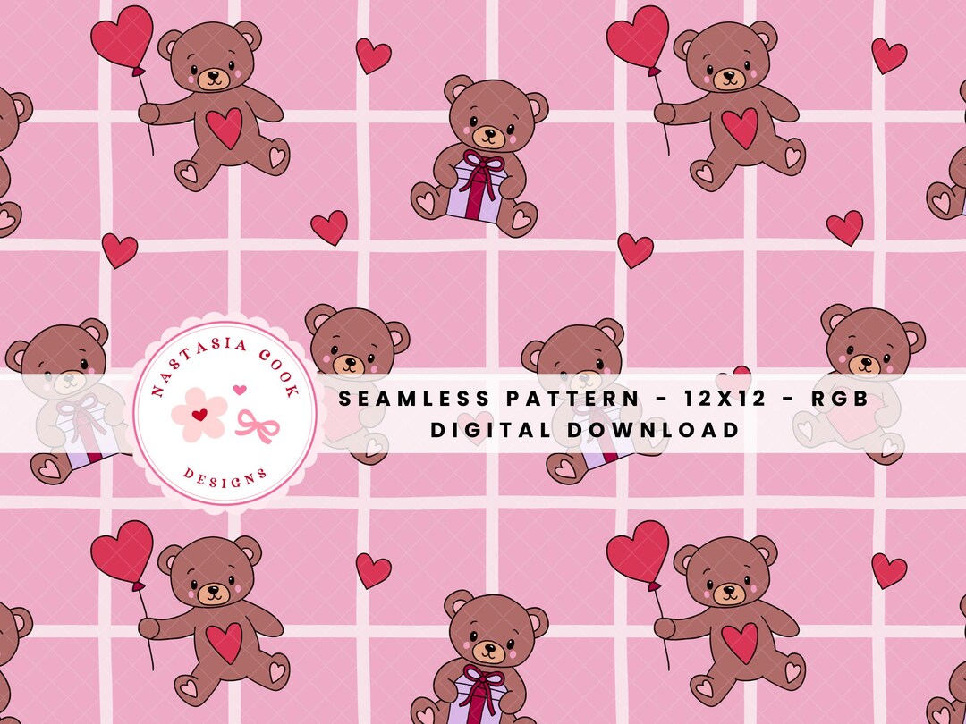 Valentines Day Teddy Bears Seamless Repeating Pattern, Teddy Bear Pink ...