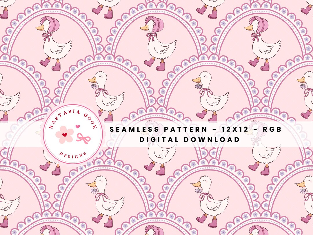 Silly Goose Spring Seamless File, Pink Coquette Bonnet Goose Seamless ...