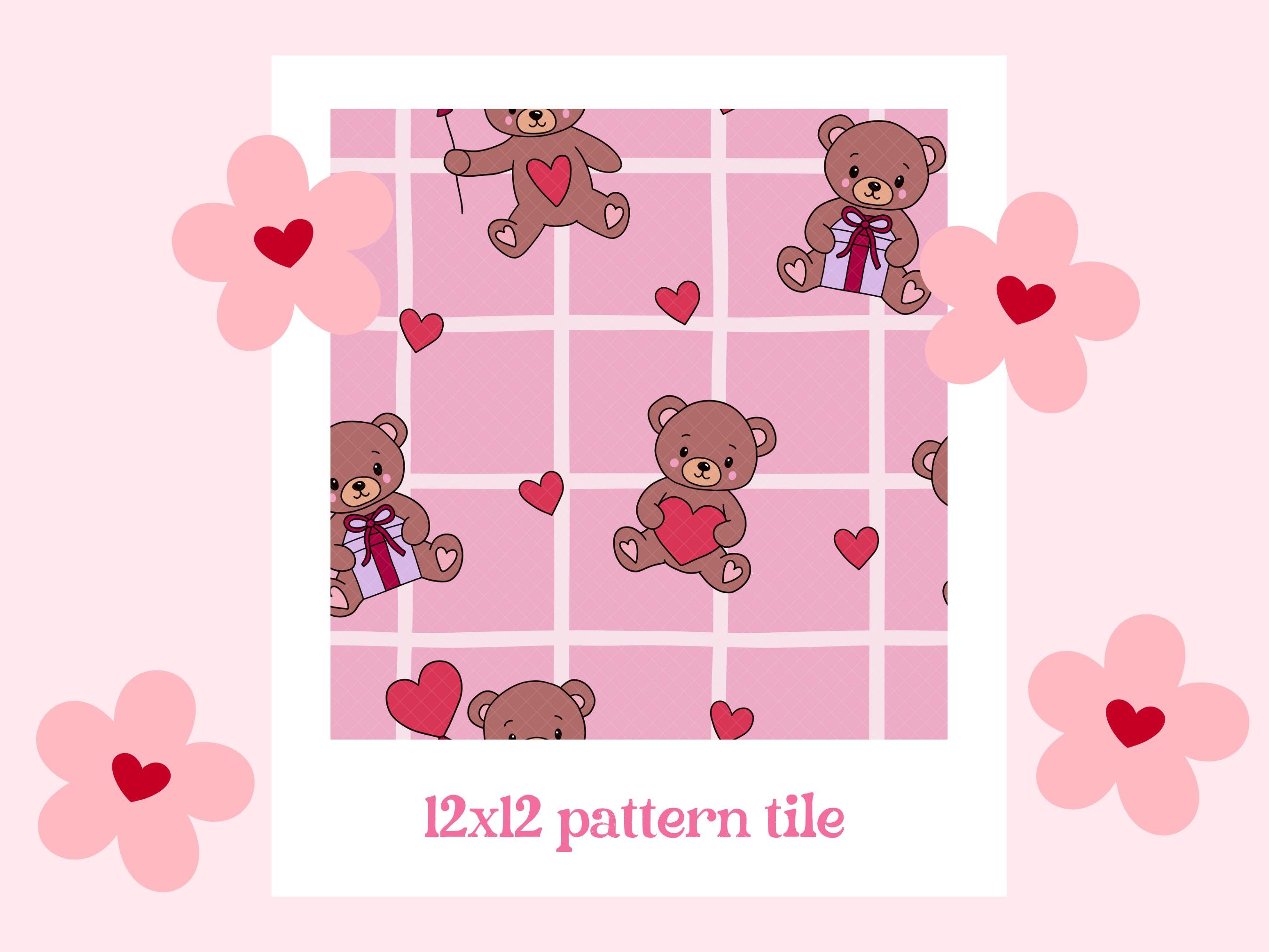 Valentines Day Teddy Bears Seamless Repeating Pattern, Teddy Bear Pink ...