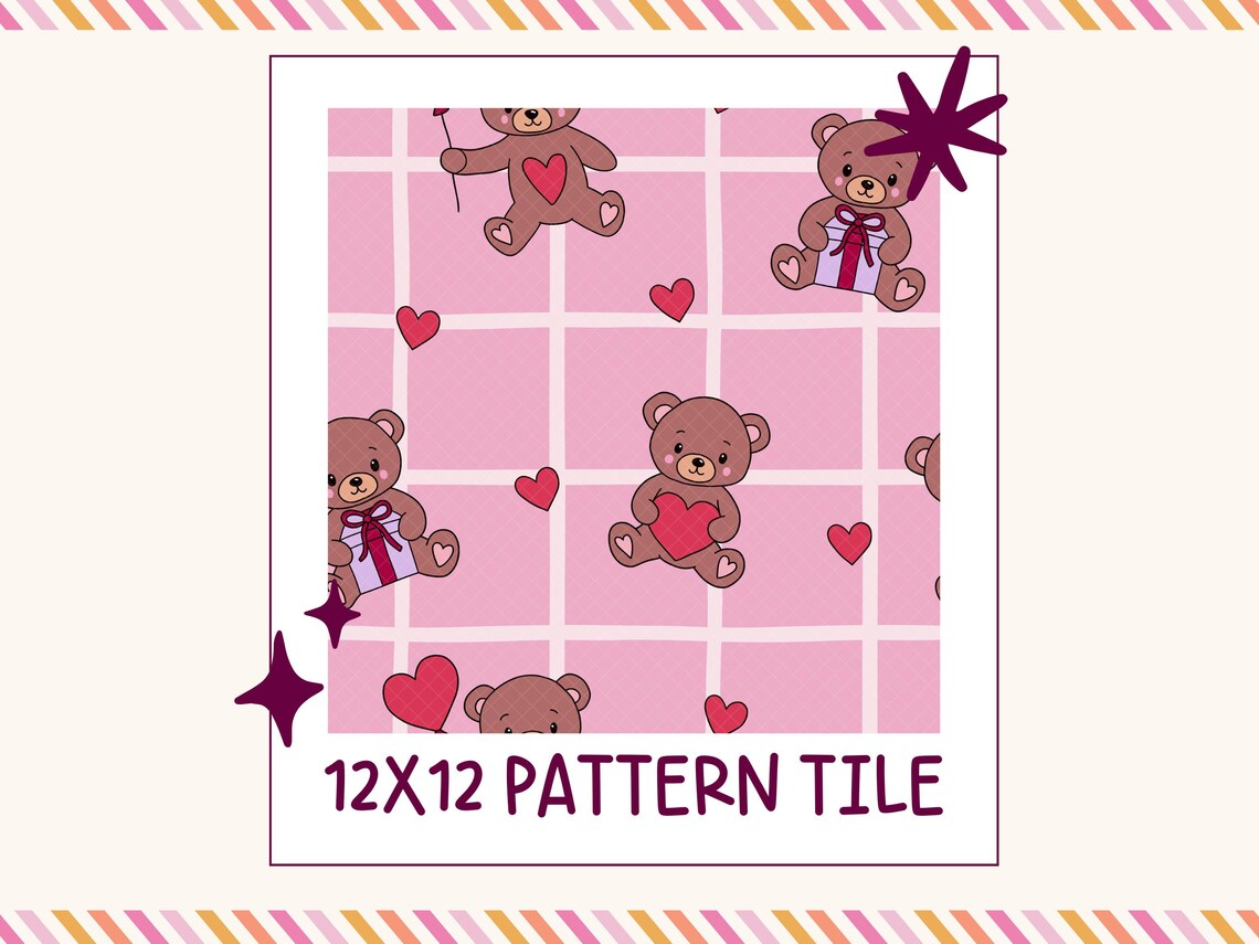 Valentines Day Teddy Bears Seamless Repeating Pattern, Teddy Bear Pink ...