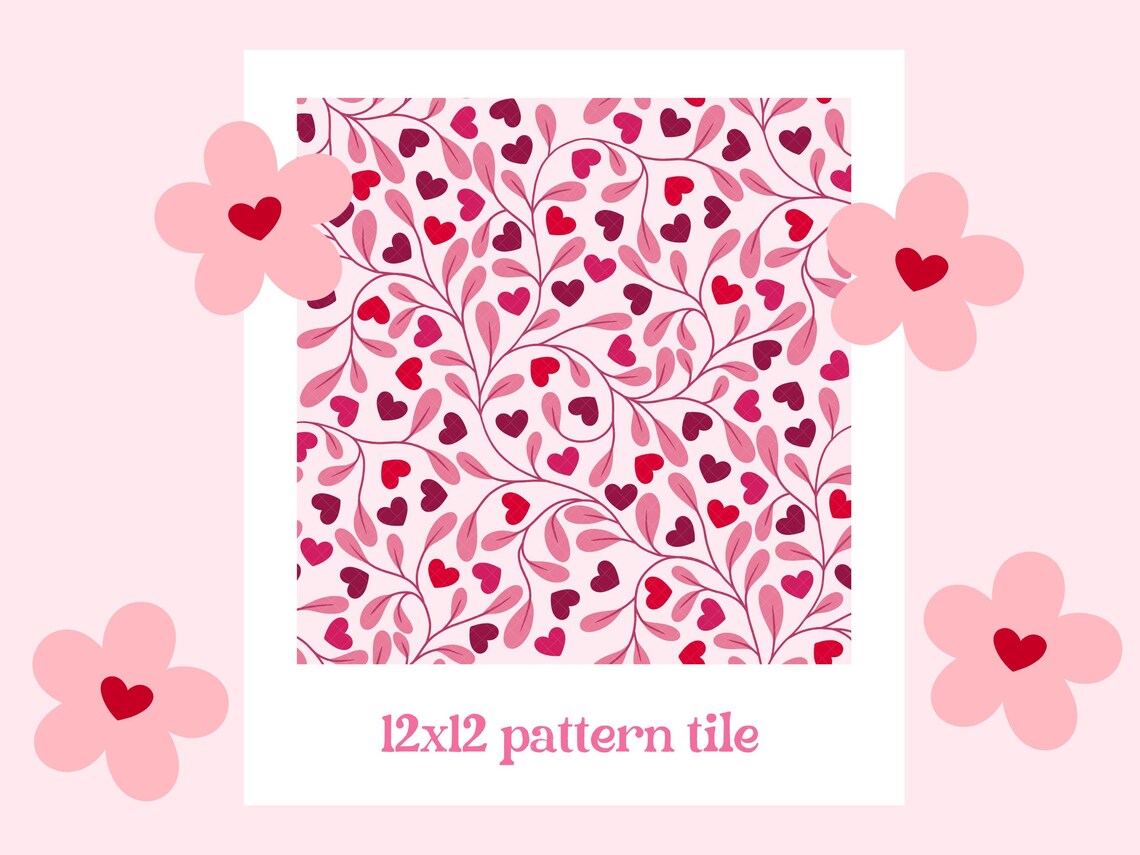 Valentines Day Hearts Floral Seamless Repeating Pattern, Trailing ...