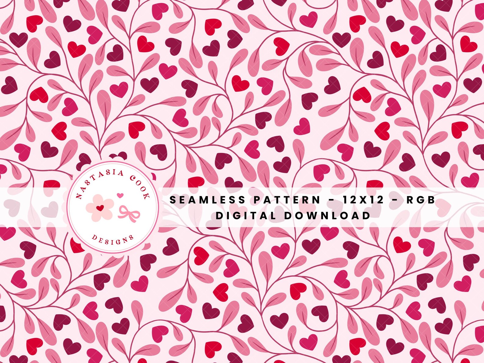 Valentines Day Hearts Floral Seamless Repeating Pattern, Trailing ...