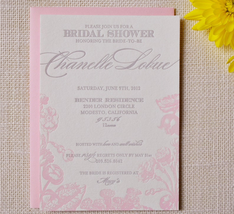Custom Letterpress - Floral Invitations - - Etsy