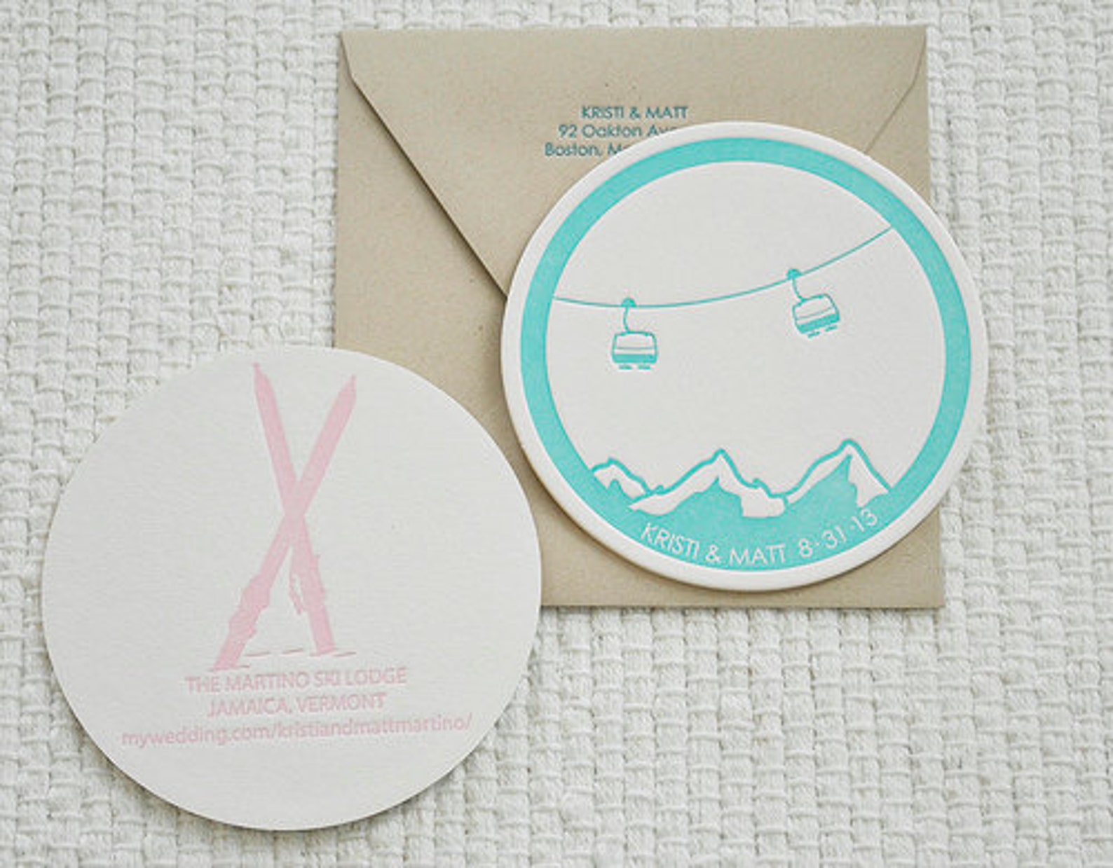 Letterpress Coaster Save the Date: Ski Couple - Etsy