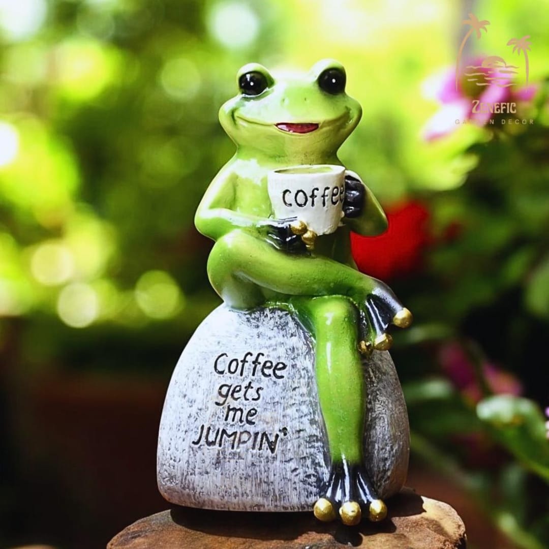 Coffee Frog Figurine, Cute Desk Gift, Resin Frog Decoration, Garden ...