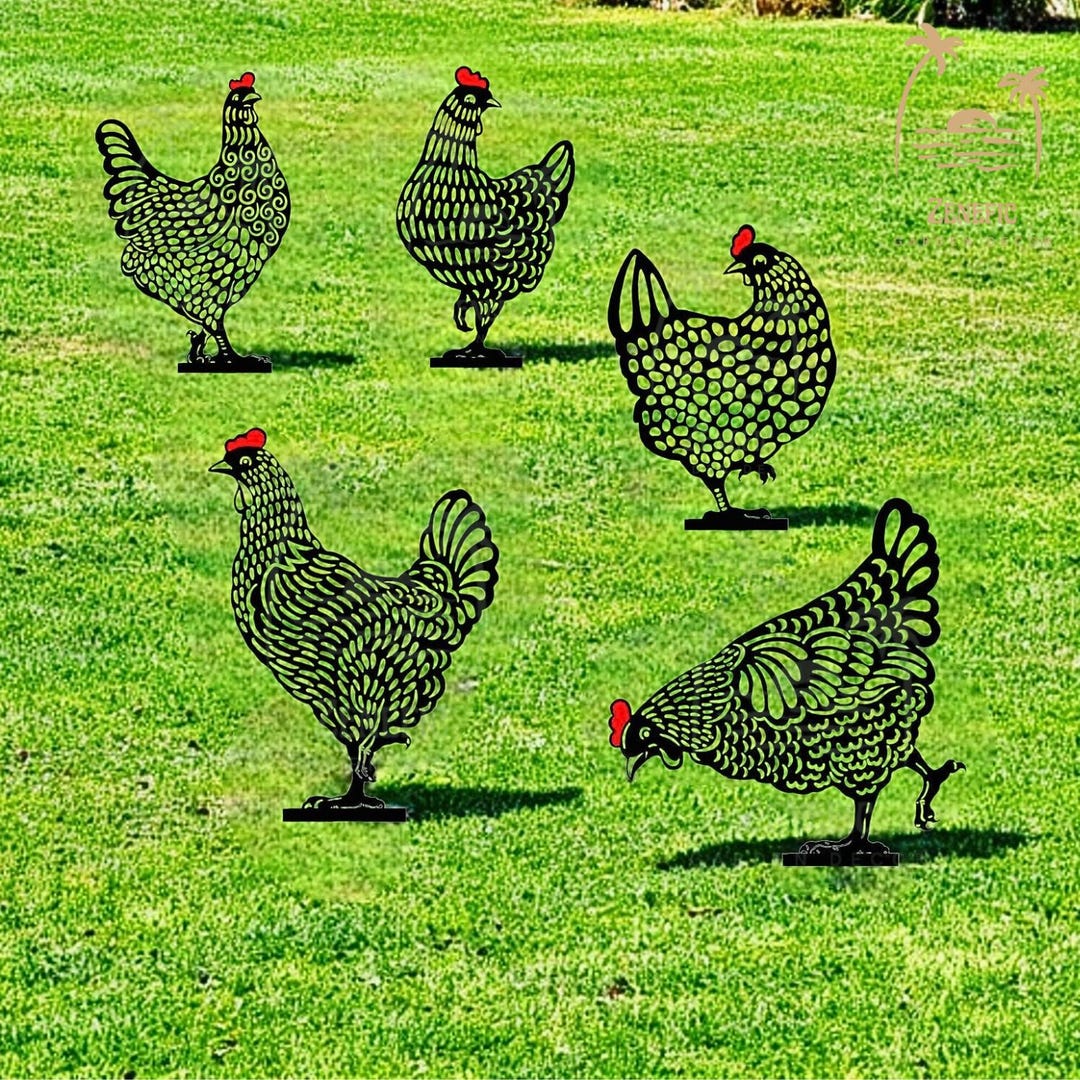 Chicken Garden Stake Set, Acrylic Chicken Yard Art, Farmhouse Garden Stake, Hen Silhouette ...