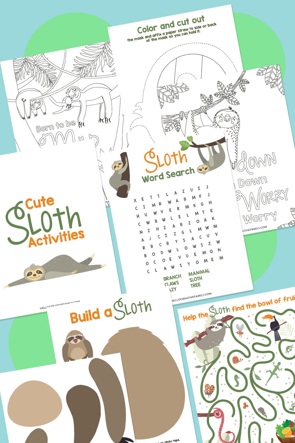 8 Page Sloth Activities Printables Kids Activities Fun Activities for ...