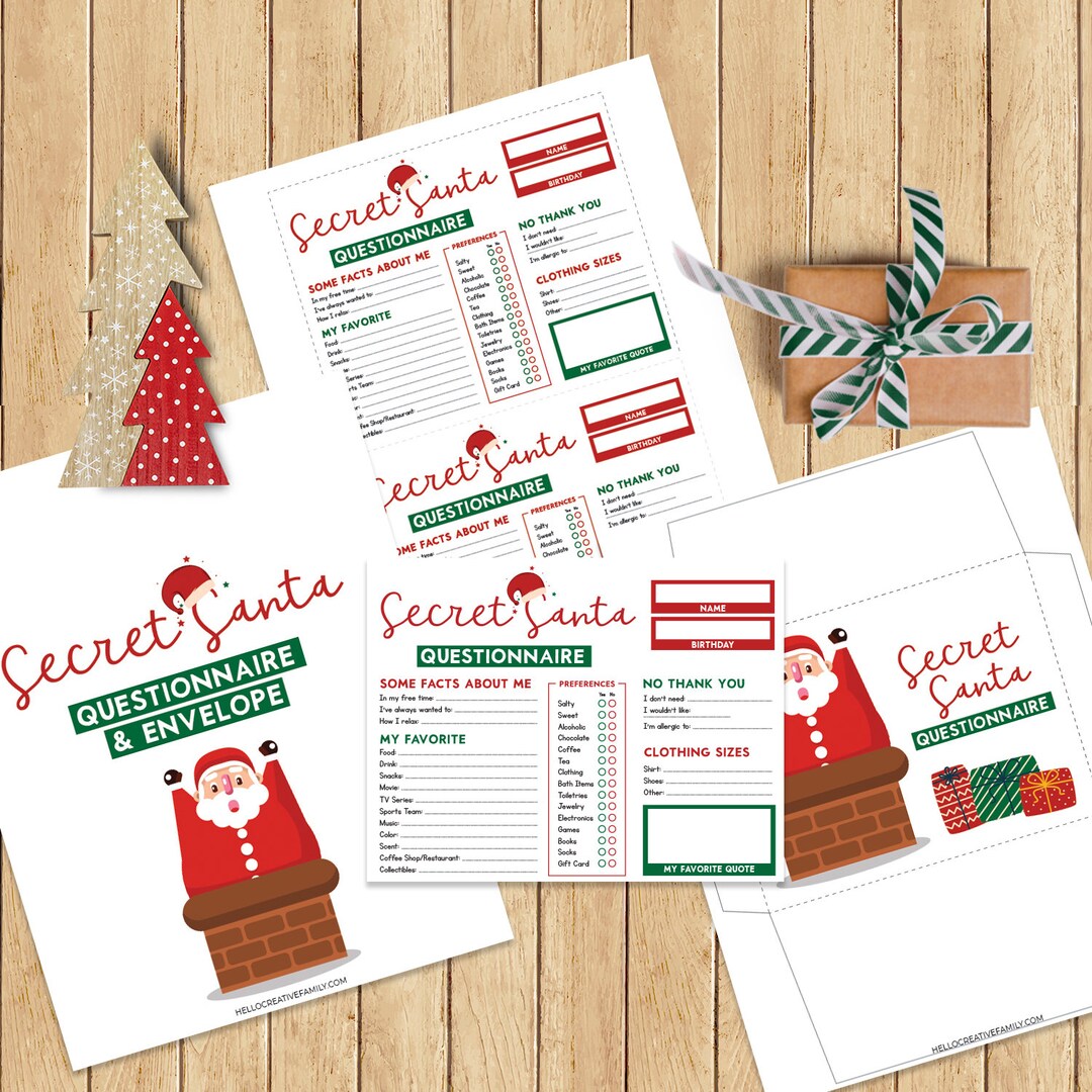 Secret Santa Questionnaire Printable With Envelope | Christmas ...