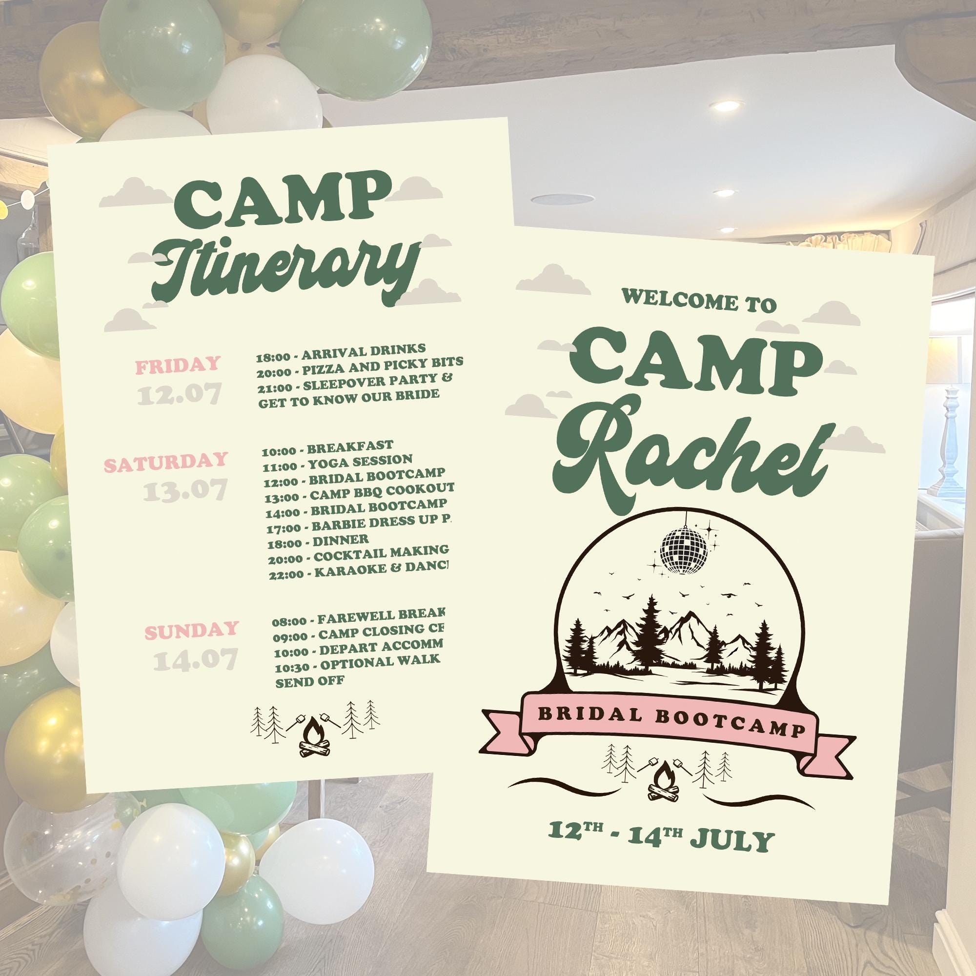 Camp Theme Hen Party Invitation & Itinerary, Personalised Bachelorette ...