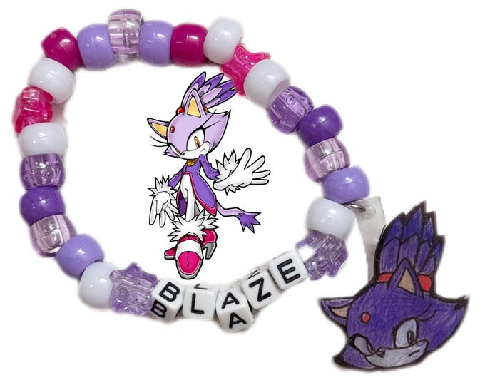 Sega Blaze the Cat Elastic Beaded Kandi Bracelet With Plastic Charm - Etsy