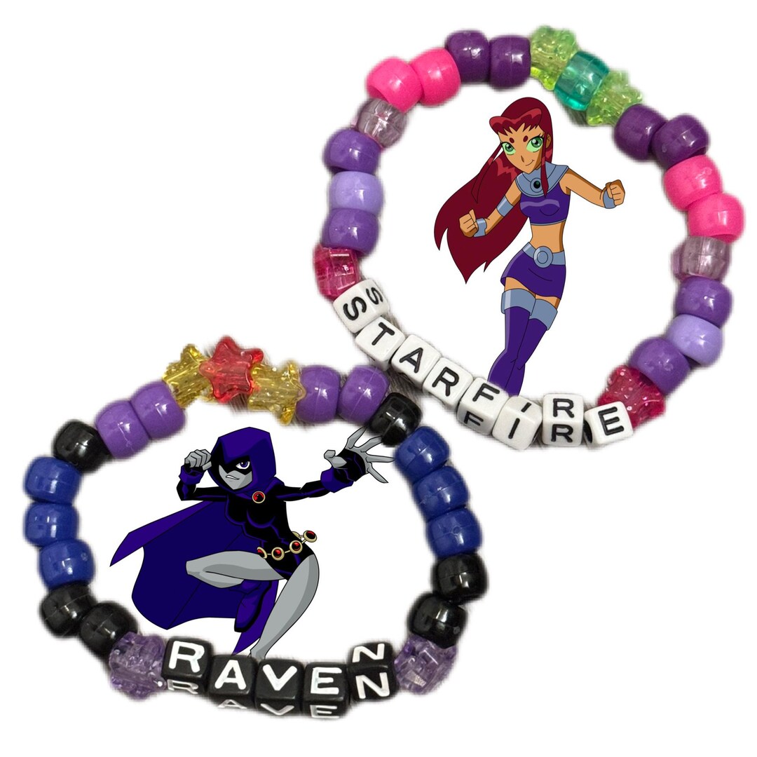 Teen Titans Raven and Starfire Matching Elastic Beaded Kandi Bracelets ...
