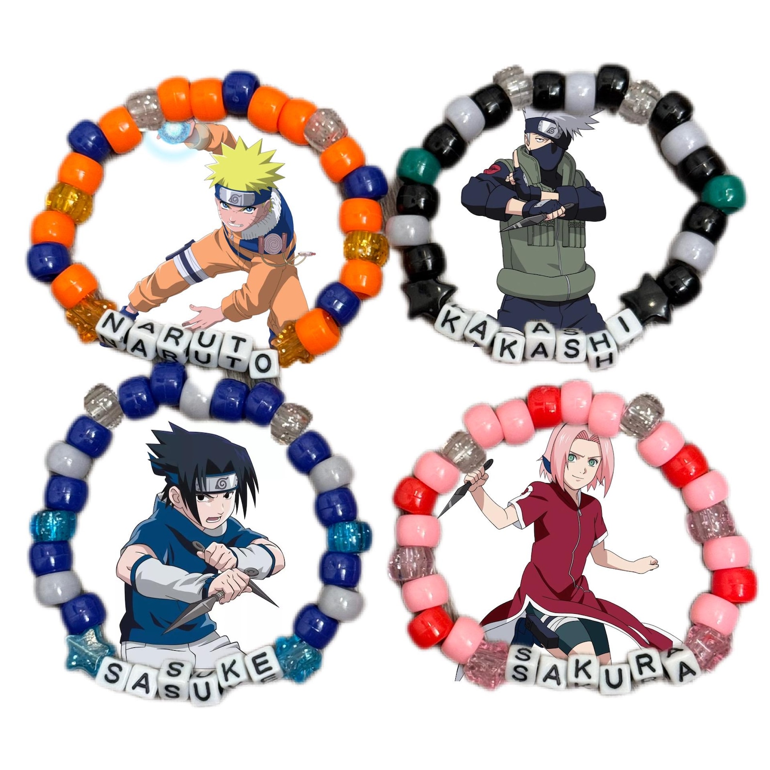 Naruto, Sakura, Sasuke, and Kakashi Matching Elastic Beaded Kandi ...