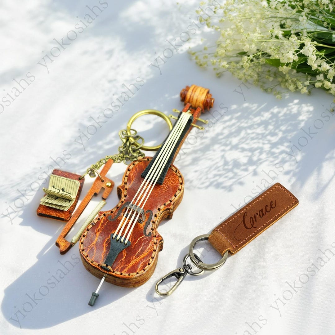 Personalized Handmade Leather Violin & Cello Keychain – Genuine Cowhide ...