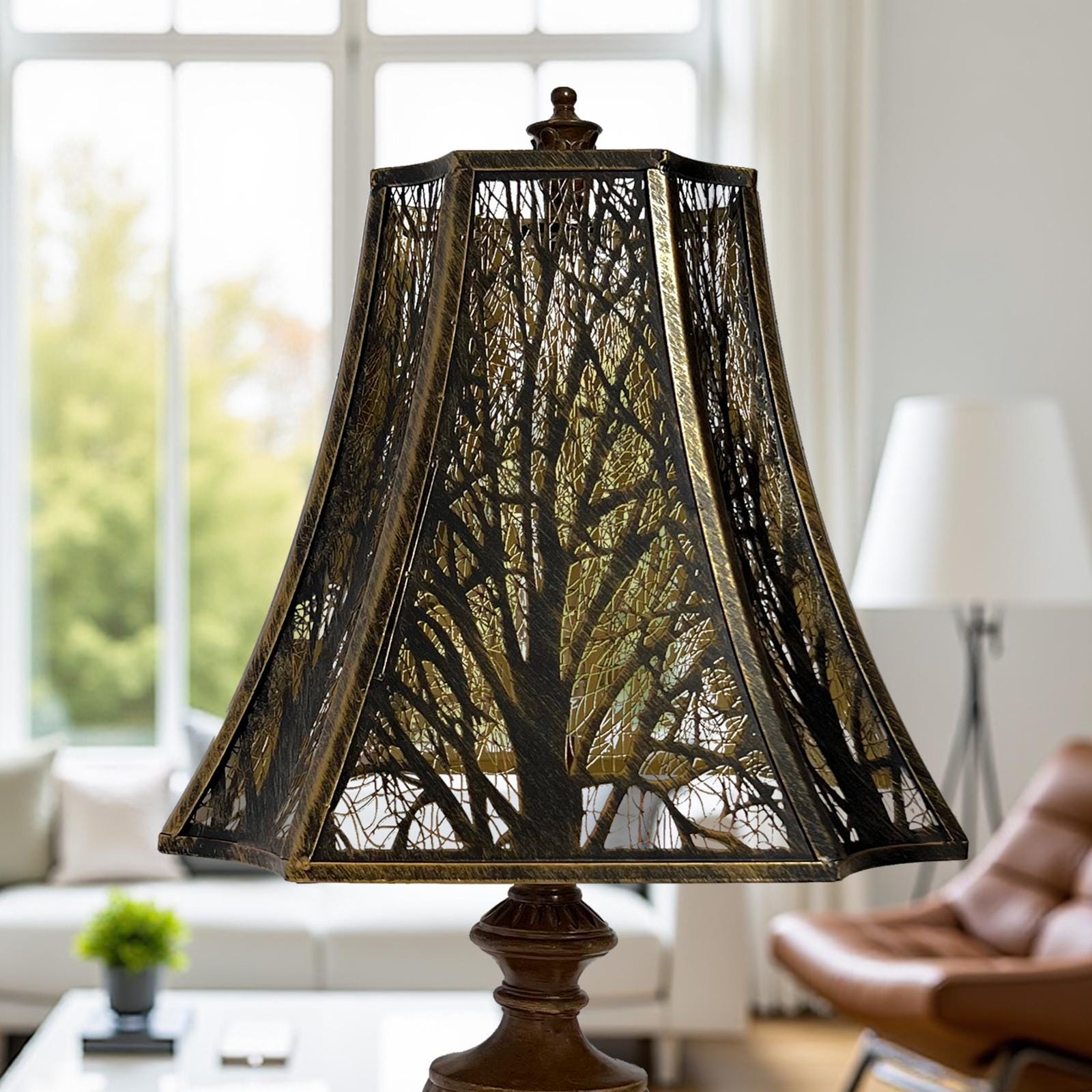 Antique Copper Metal Lampshade, Tree Silhouette Lamp Shade - Metallic ...