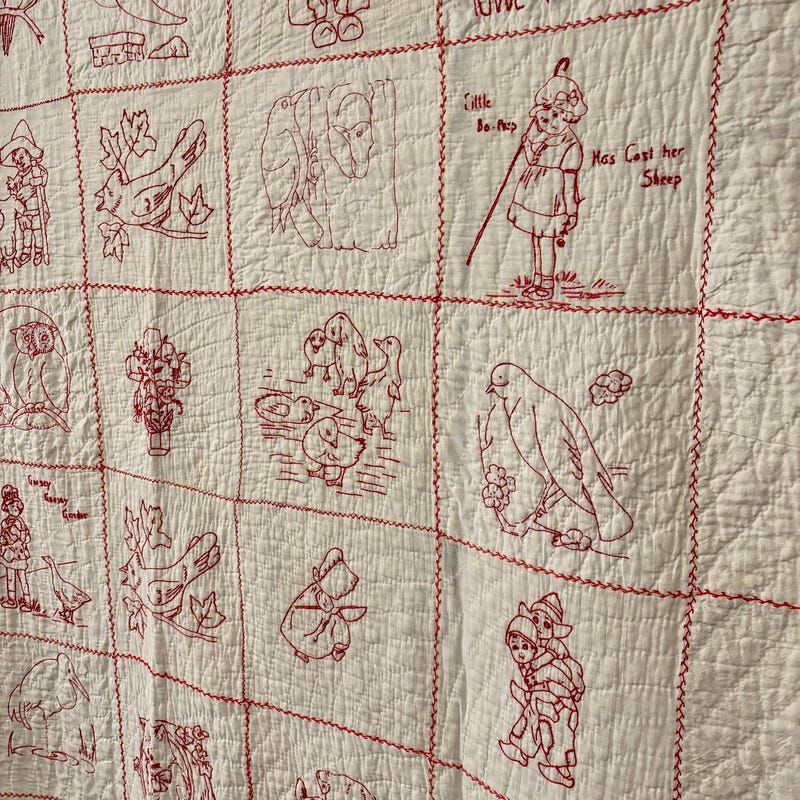 Redwork Quilt - Etsy