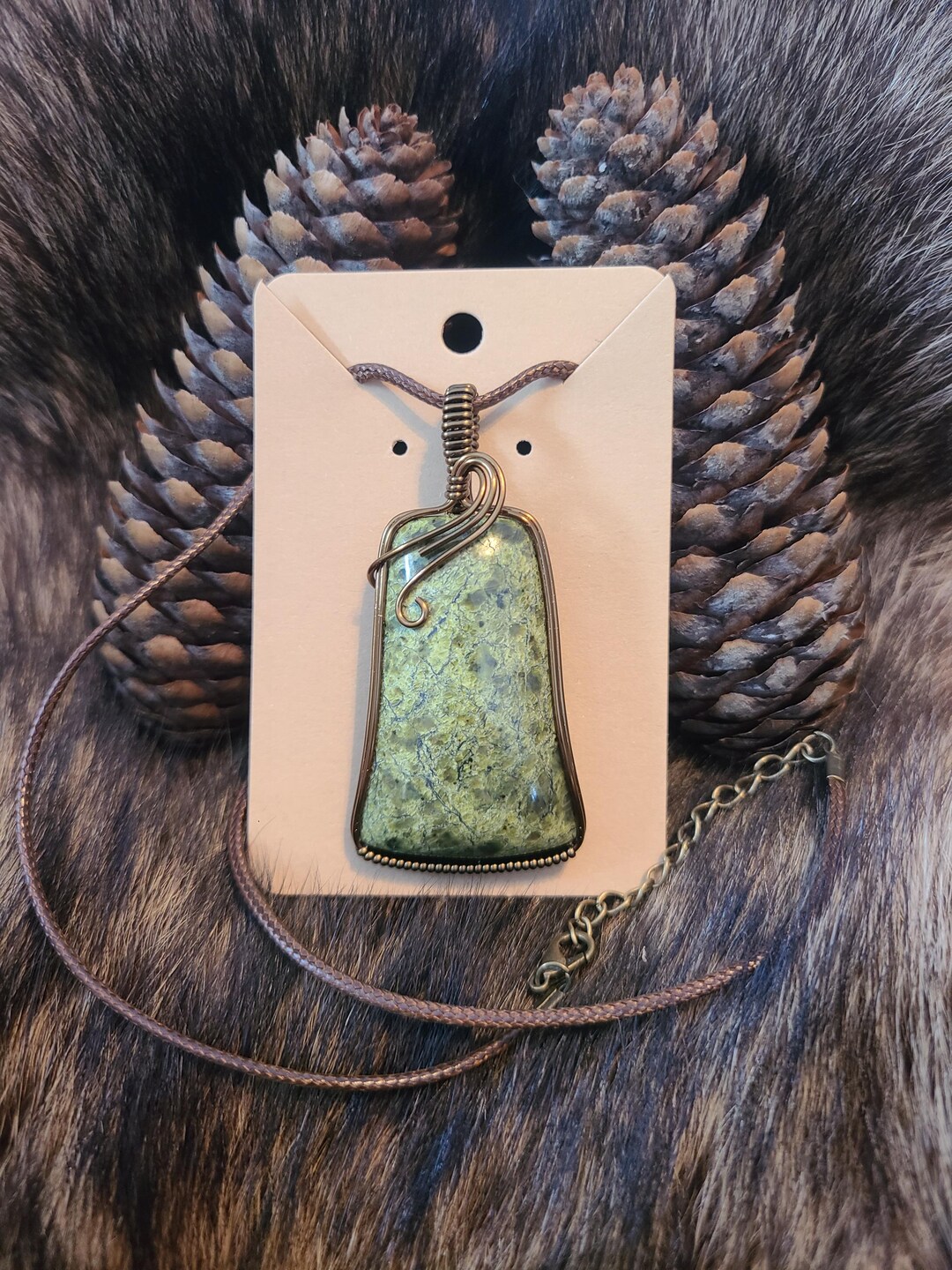 Serpentine Wire Wrapped Pendant Necklace - Etsy