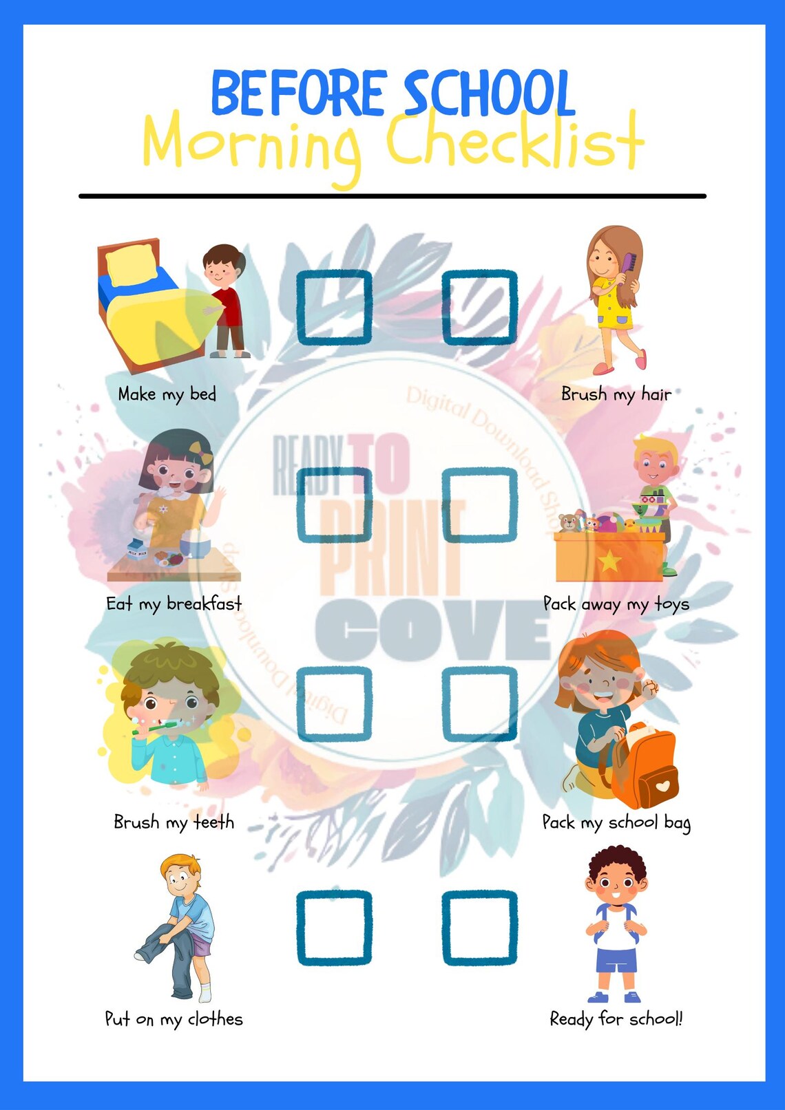 Before School Morning Checklist for Kids - Etsy